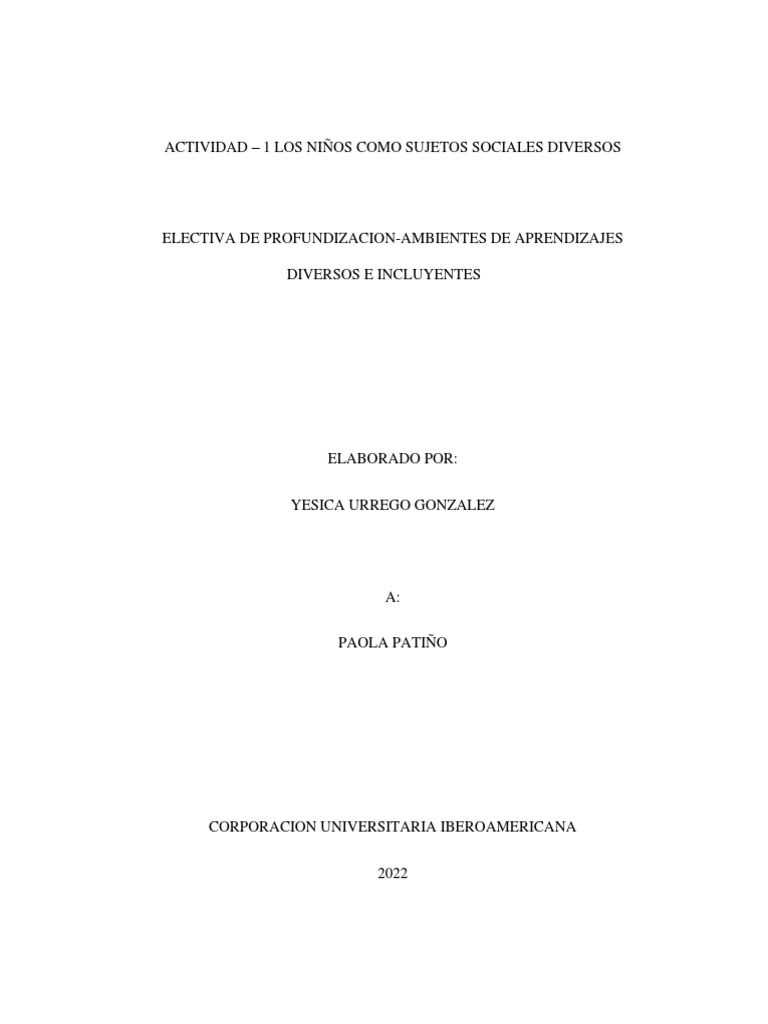 Actividad - 1 Los Niños Como Sujetos Sociales Diversos | PDF