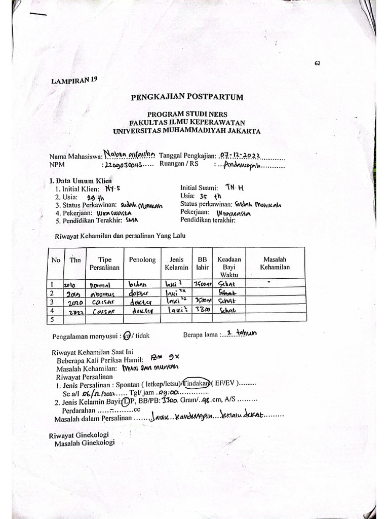 Format Pengkajian PNC Nabila Alfaisha | PDF