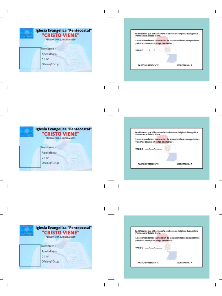 PLANTILLA DE CARNET - PDF (8.5 × 5.5 CM) | PDF | Pentecostalismo | Cristianismo occidental
