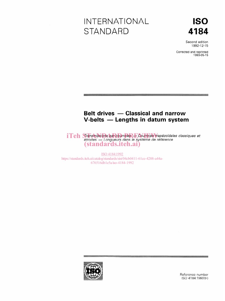 Iso 4184 1992 | PDF | Belt (Mechanical) | International Organization ...