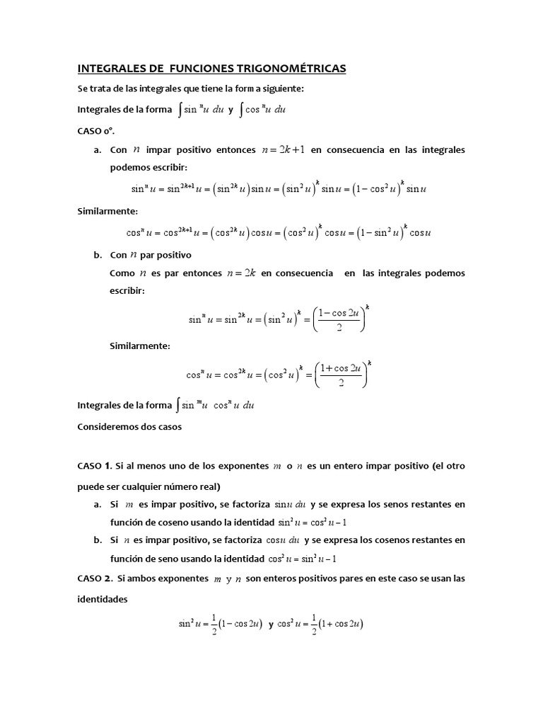 Integrales de Funciones Trigonométricas PDF | PDF | Funciones ...