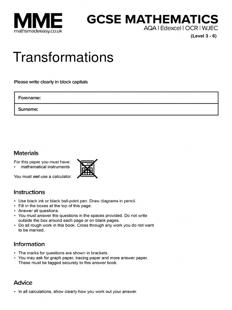 GCSE Transformations Exam Questions | PDF | Rotation | Geometry