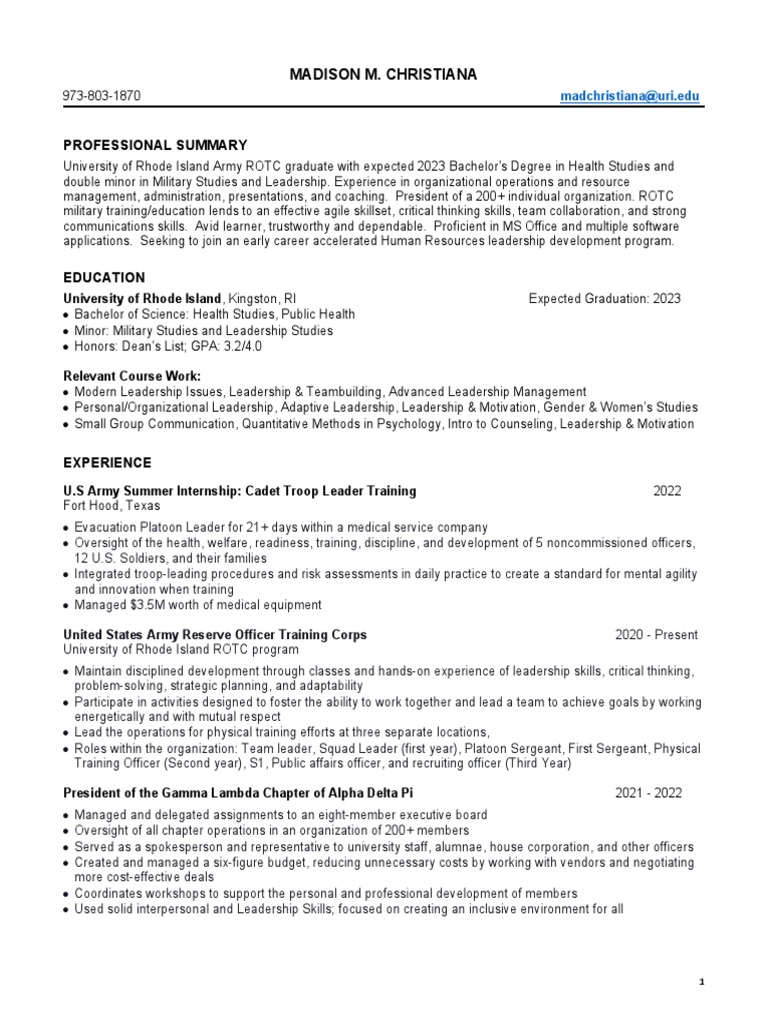 Madison Christiana Resume | PDF | Leadership