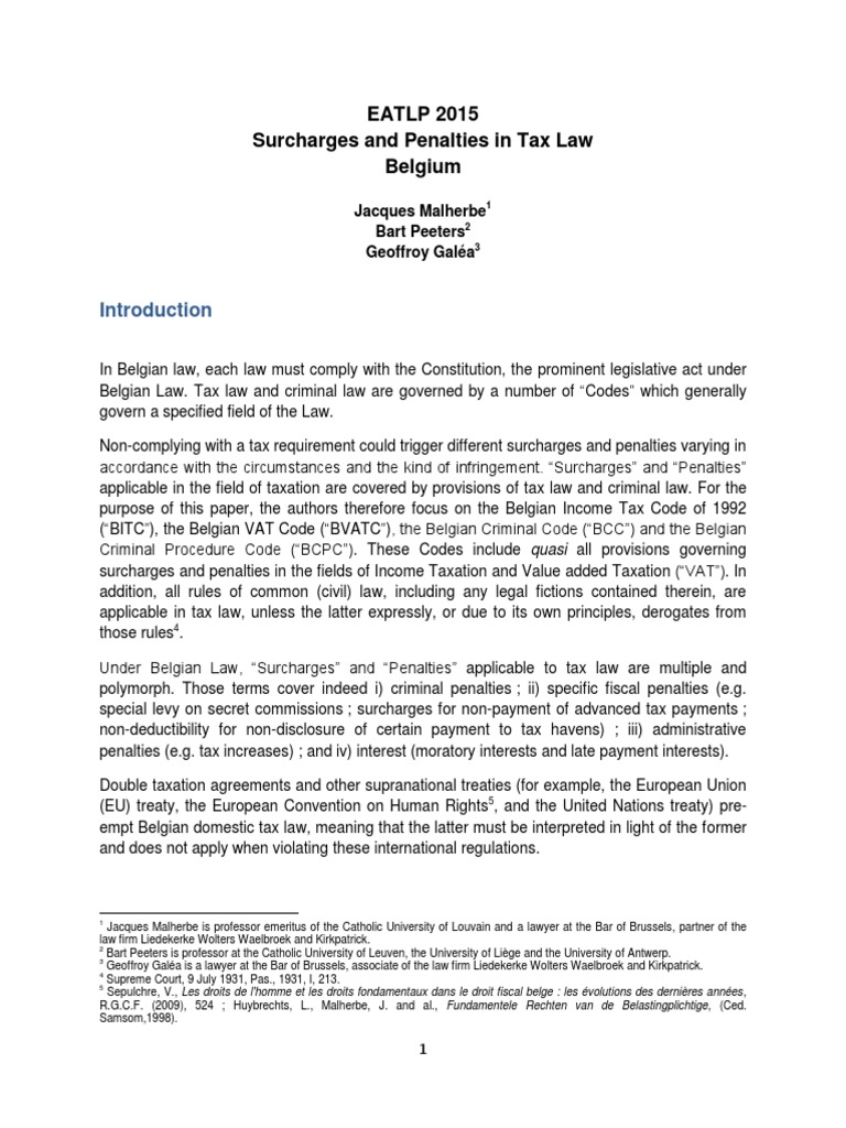 EATLP 2015 Surcharges and Penalties in Tax Law Belgium: Jacques ...