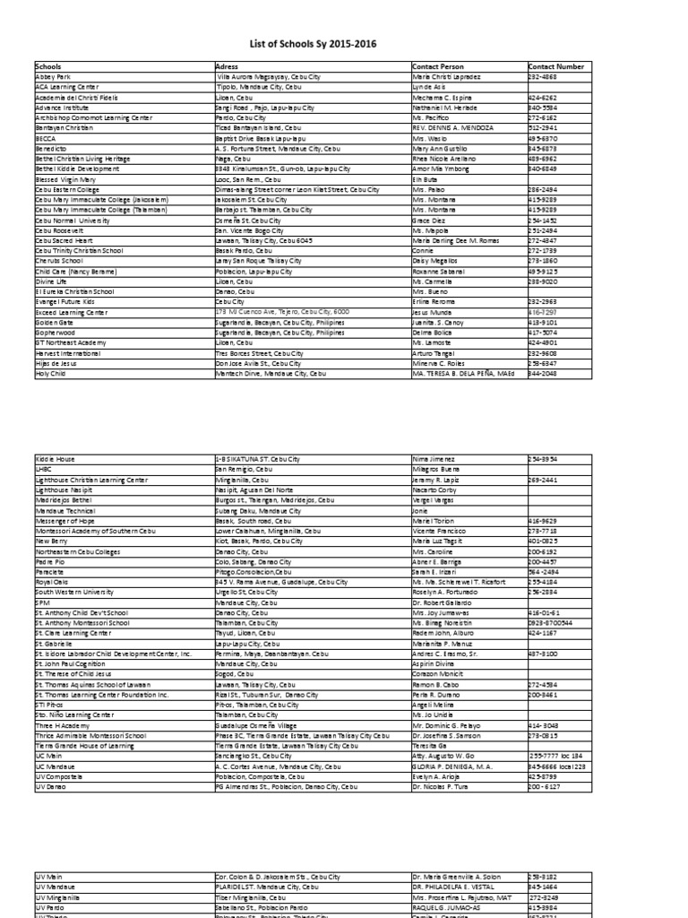 List of Schools 2015-2016 | PDF | Cebu