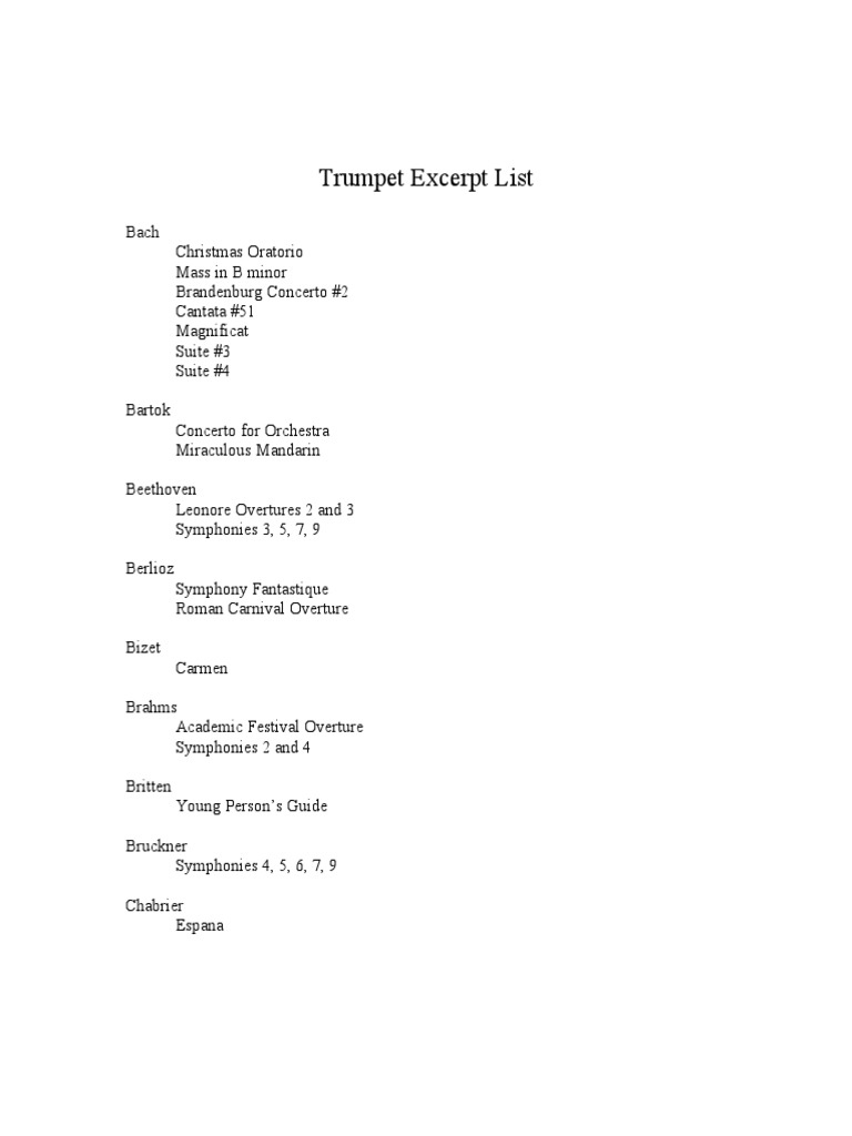 Trumpet Excerpt List | PDF | Orchestras | Symphony