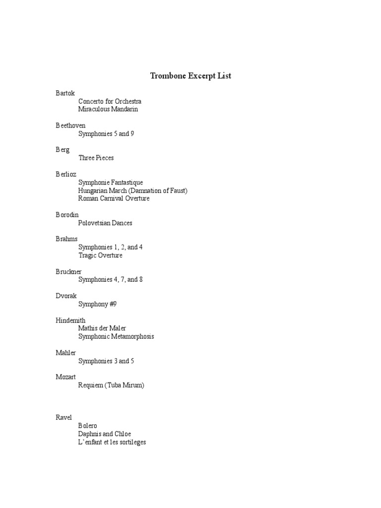 Trombone Excerpt List for Orchestra | PDF | Art | Poetry