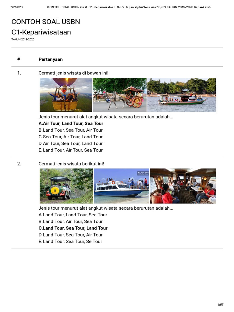 CONTOH SOAL USBN - BR - C1-Kepariwisataan - BR - Span Style - Font-Size - 10px - TAHUN 2019-2020 ...