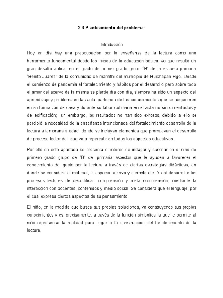 Planteamiento Del Problema | Descargar gratis PDF | Enseñando | Aprendizaje