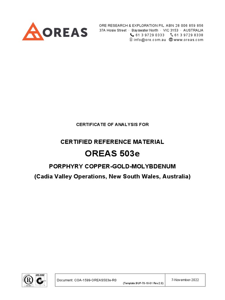 OREAS 503e: Certified Reference Material | PDF | Outlier | Variance