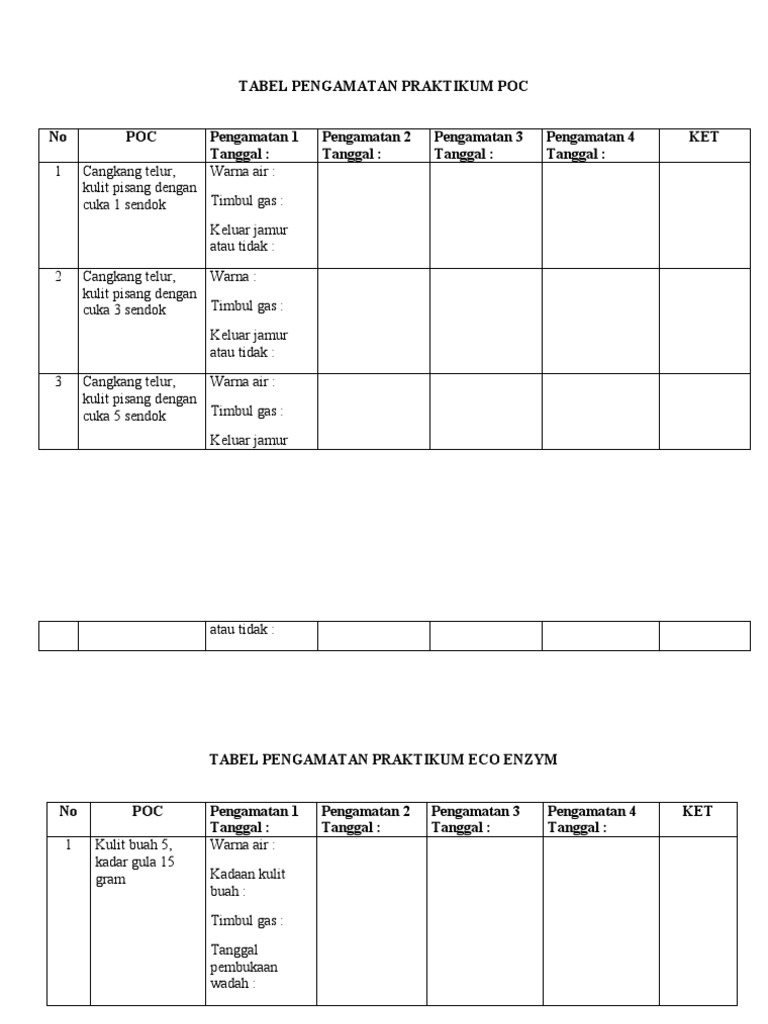 Tabel Praktikum Eco - Enzym Dan Poc-1 | PDF
