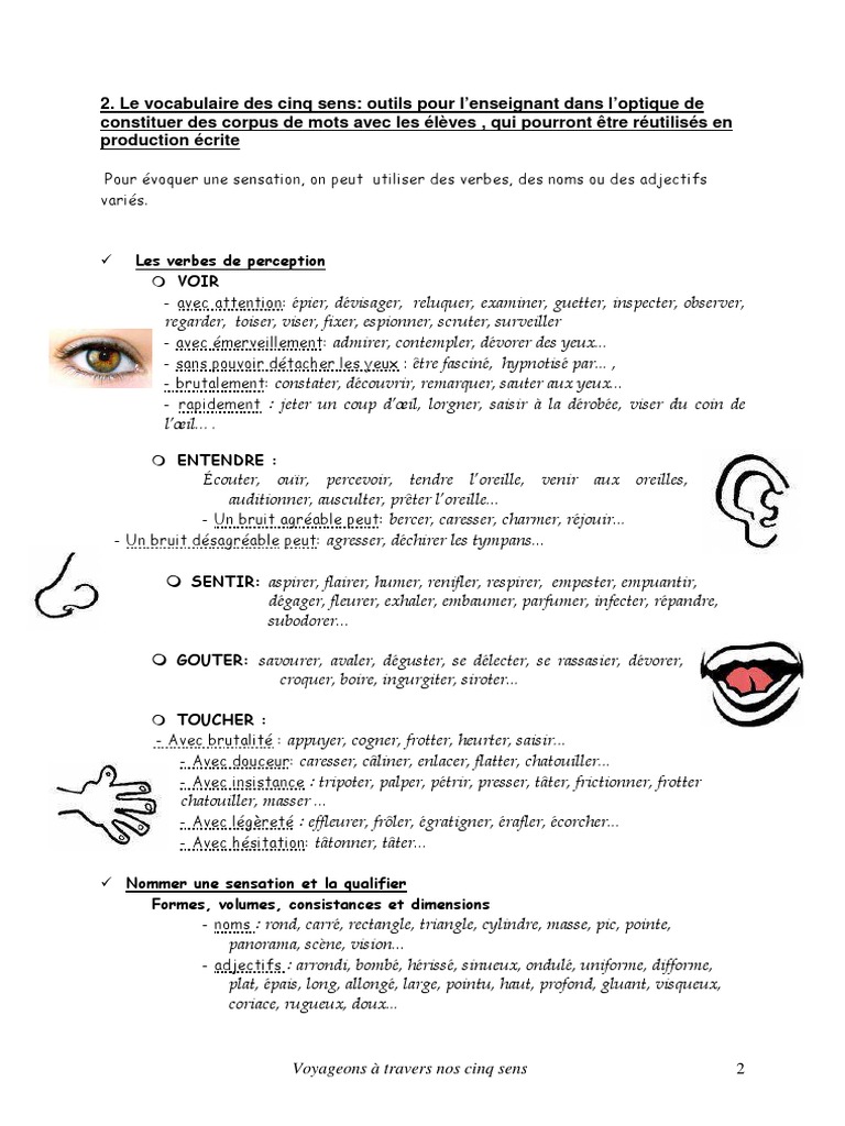 4 Vocabulaire Des Cinq Sens - 2 2 7 PDF | PDF | Évaluation ...