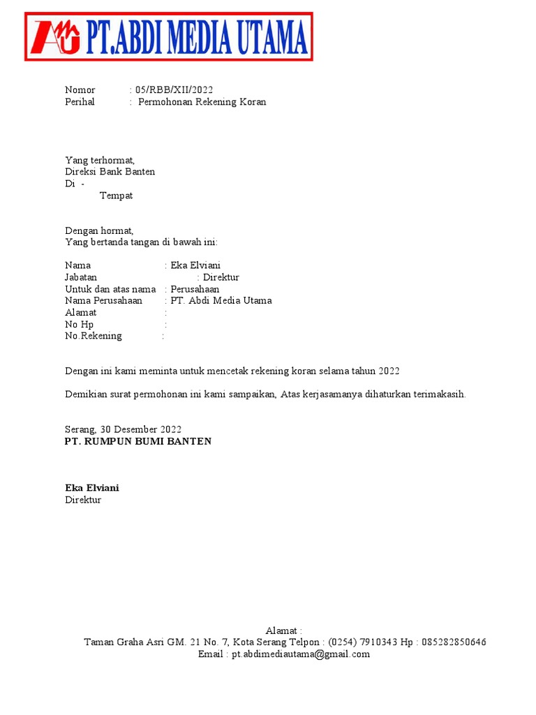 Contoh Surat Rekening Koran | PDF