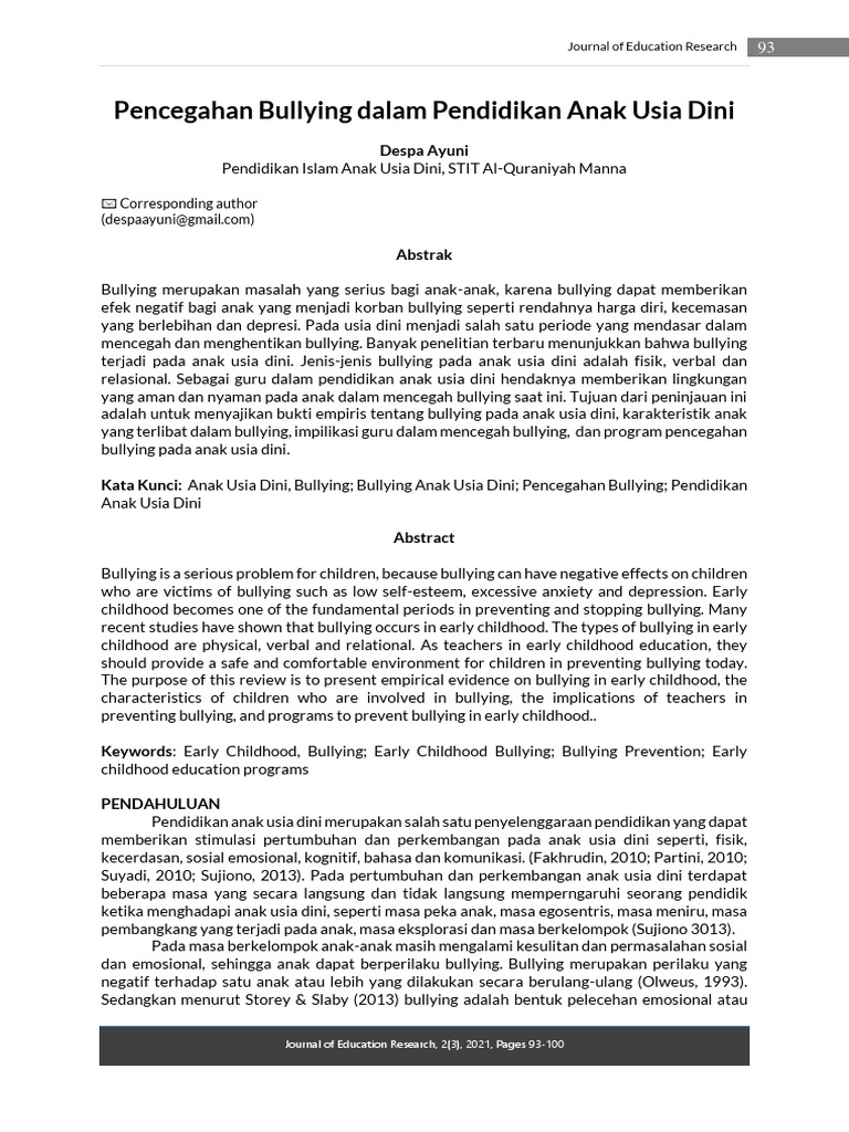 Pencegahan Bullying Dalam Pendidikan Anak Usia Dini | PDF