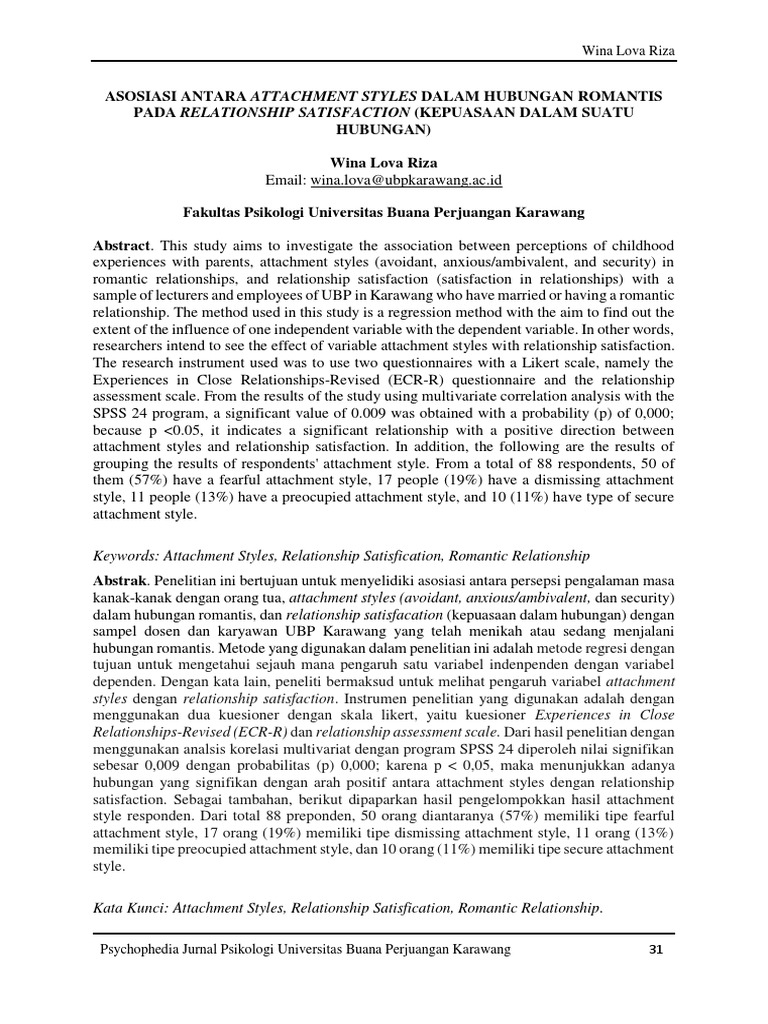 Attachment Styles Dalam Hubungan Romantis Pdf Attachment Theory
