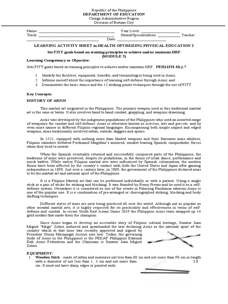 A Learning Activity Sheet On The History Equipment Benefits