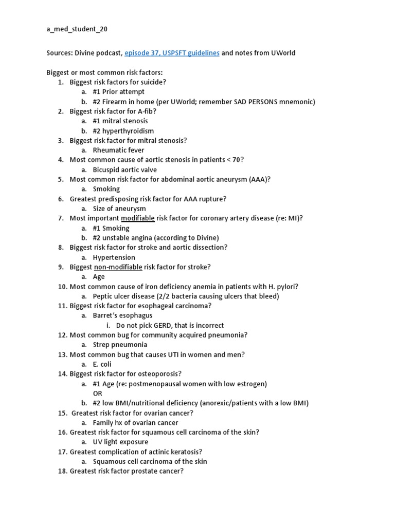 Risk Factors - Step 2 PDF | PDF