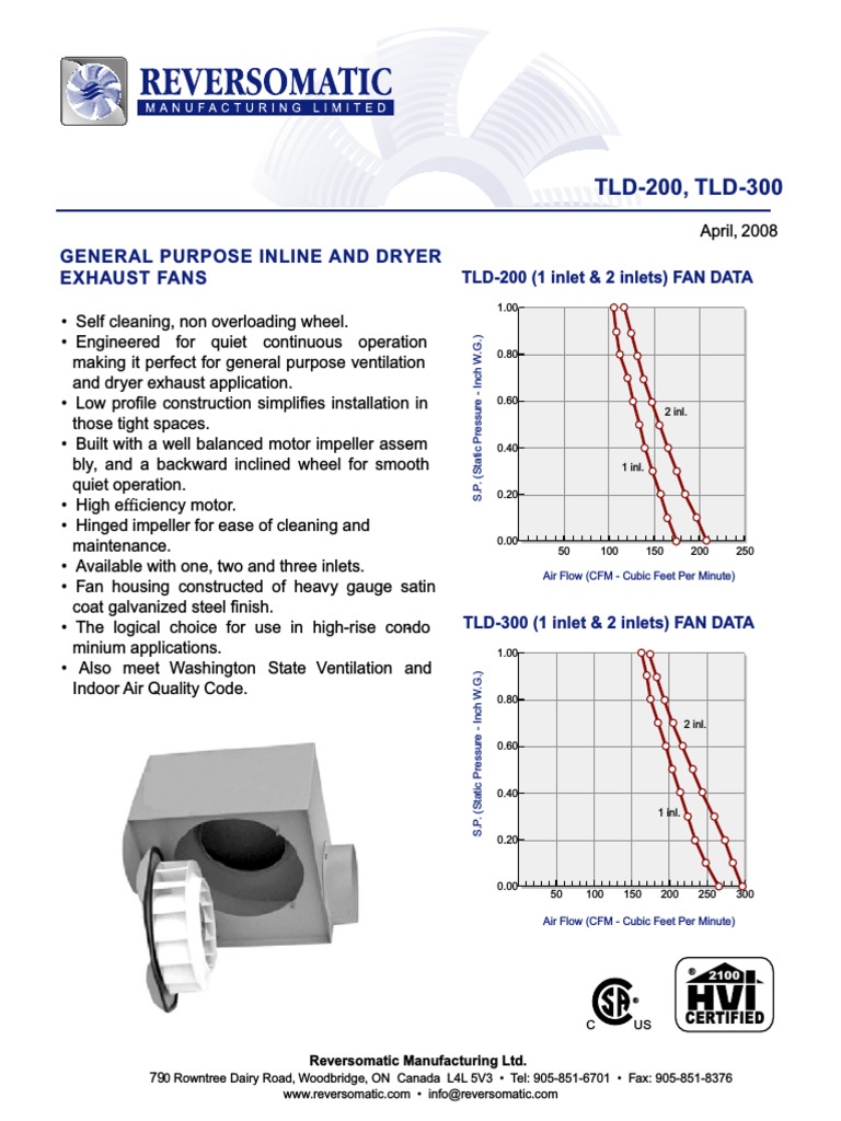 Dryer Boost Fan - Reversomatic - TLD Series | PDF | Ventilation ...