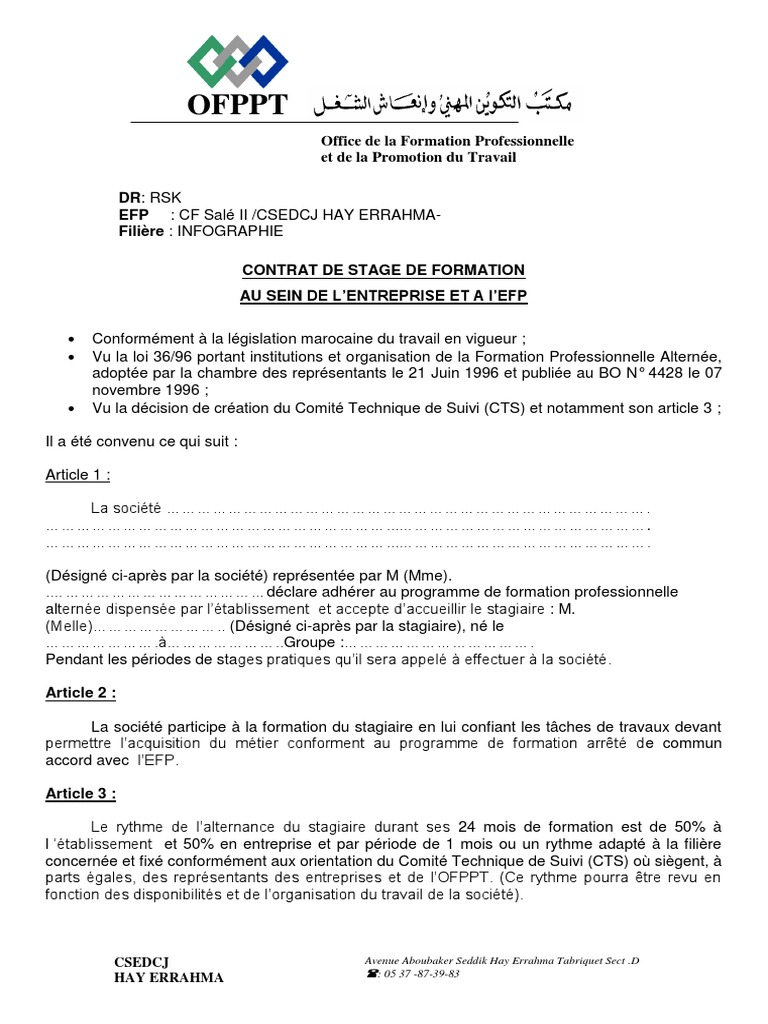 Contrat de Stage FPA 2022-2023 | PDF