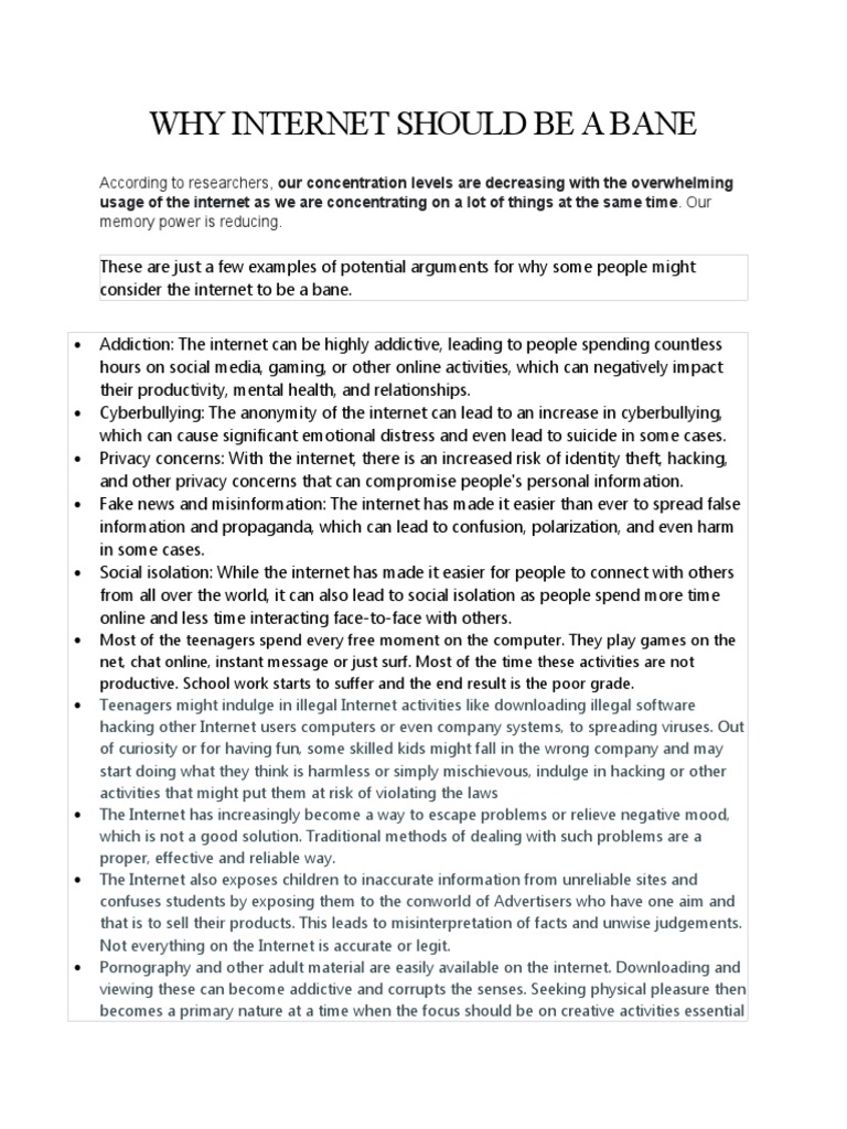 WHY INTERNET SHOULD BE A BANE - English Debate Workdocx | PDF ...