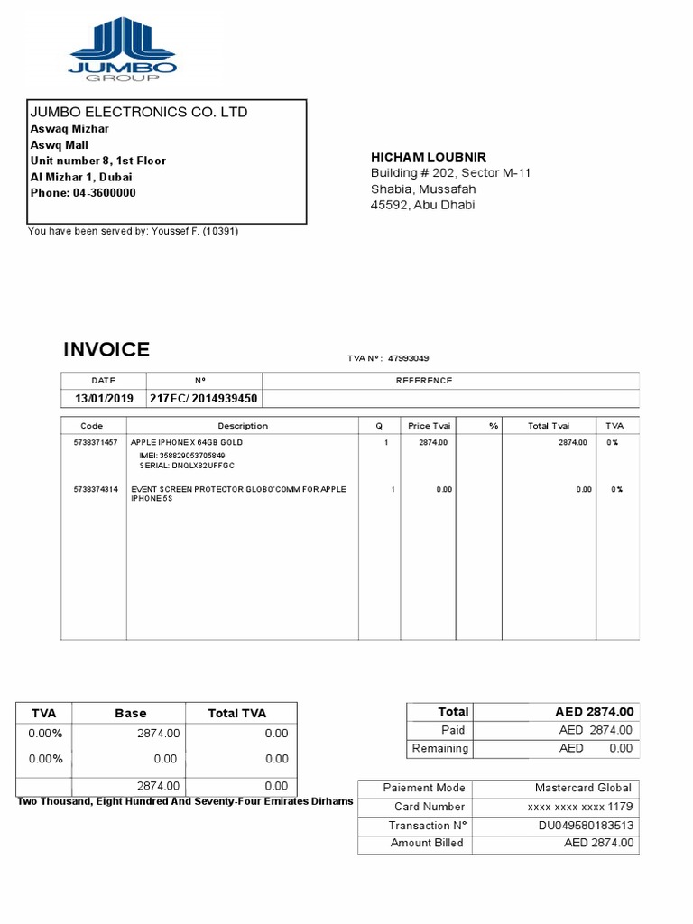 Jumbo Electronics Invoice Details | PDF