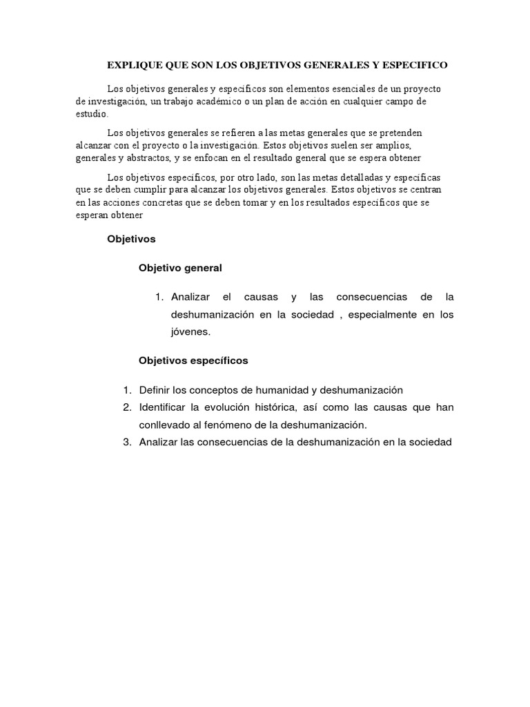 Objetivos Generales y Específicos PDF | PDF