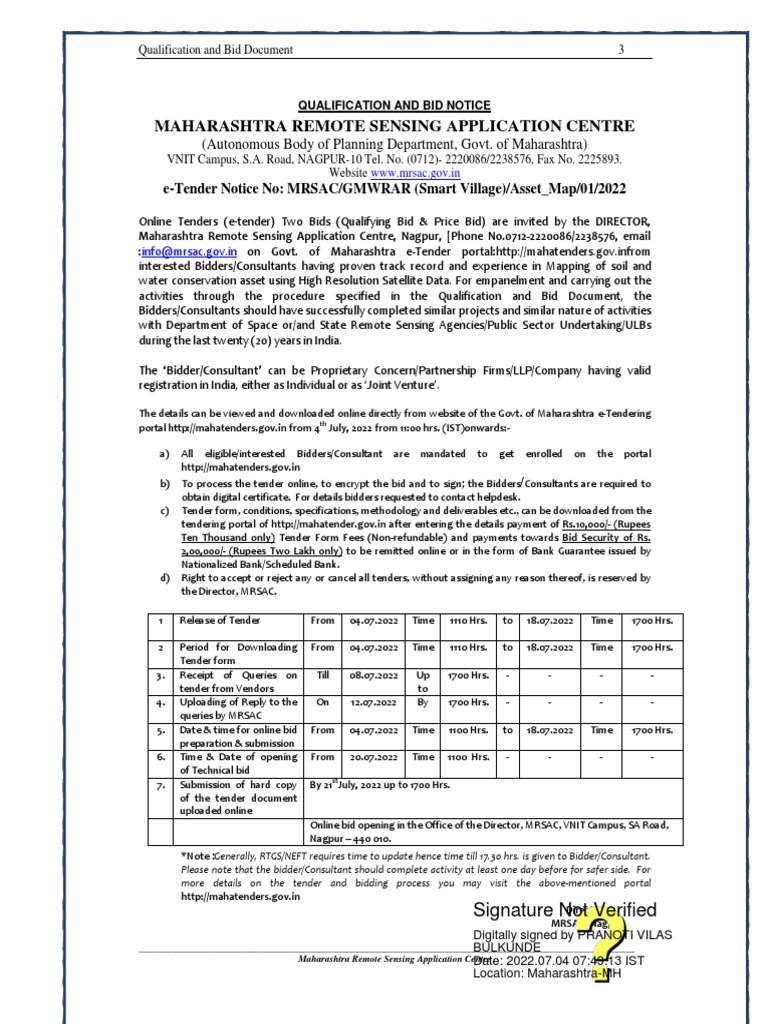 Maharashtra Remote Sensing Application Centre: E-Tender Notice No ...