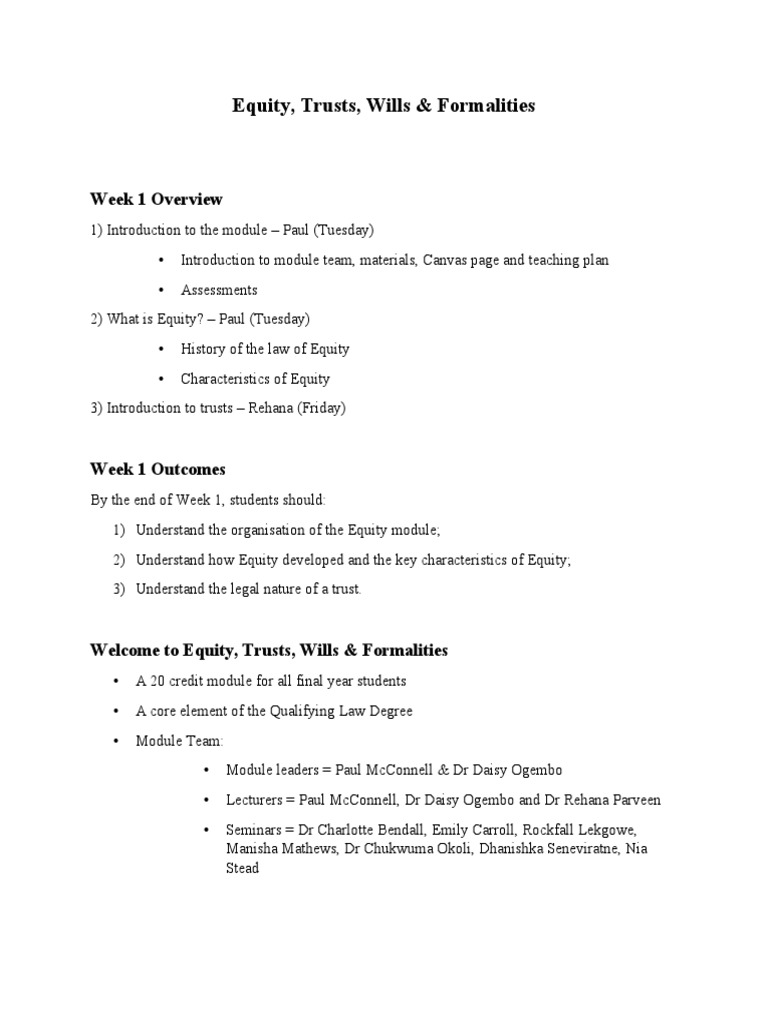 Equity & Trusts: Final Year Law Module | PDF | Equity (Law) | Trust Law