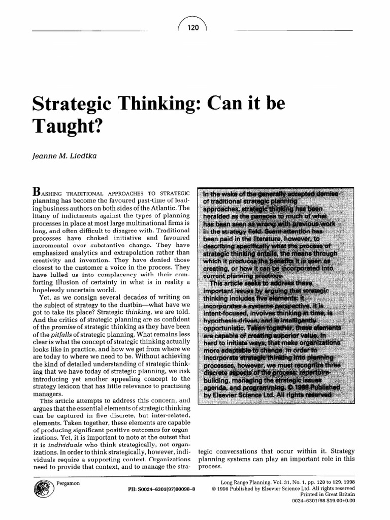 Strategic Thinking Liedtka | Download Free PDF | Strategic Thinking ...
