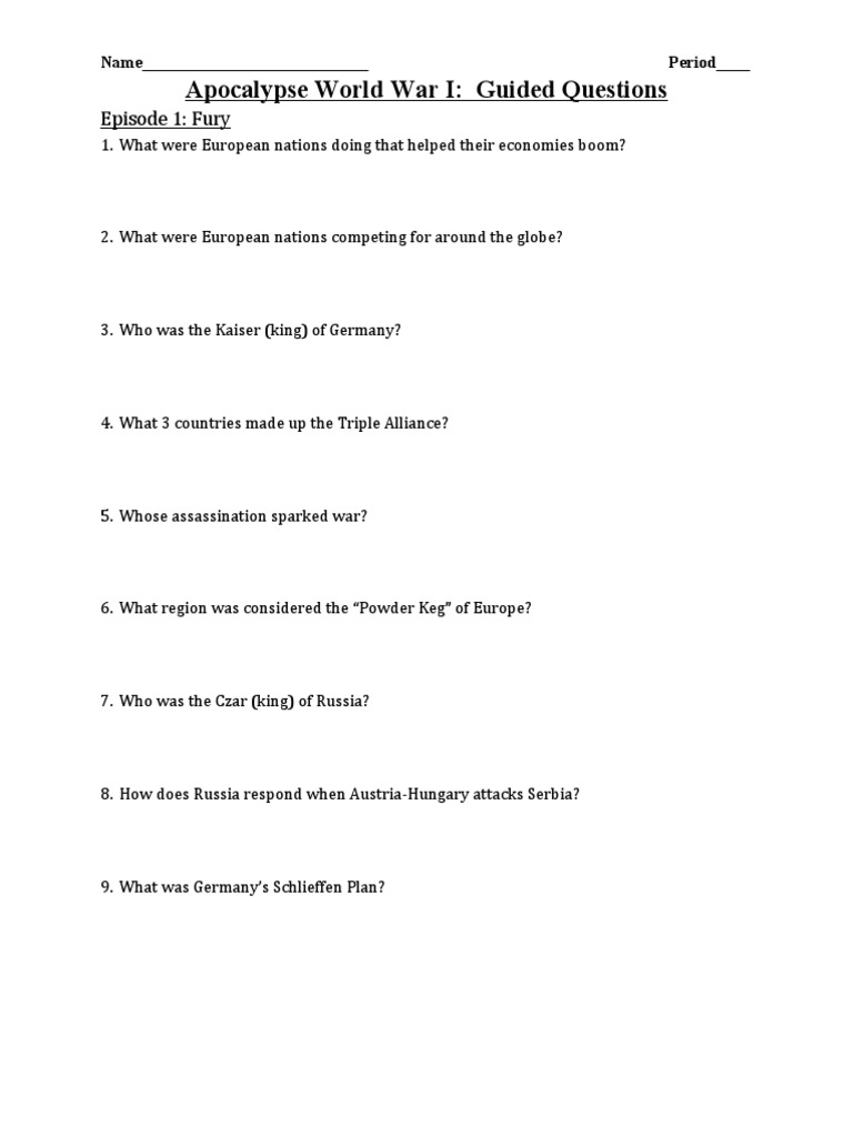 Apocalypse World War I: Guided Questions: Episode 1: Fury | Download ...