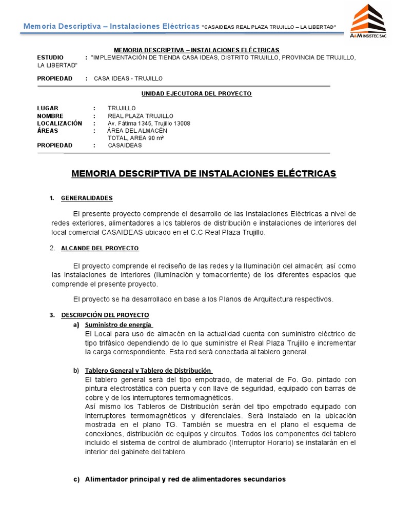 Memoria Descriptiva Ii - Ee | PDF | Energia electrica | Corriente eléctrica