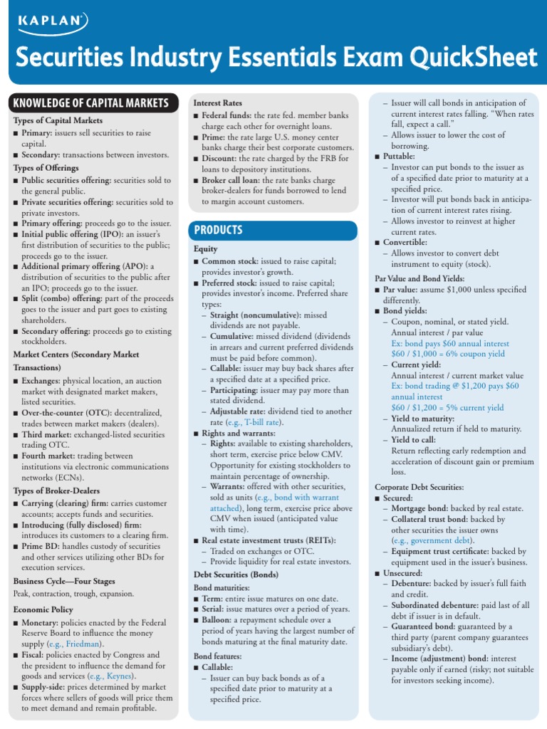SIE QuickSheet, 2E PDF (Secured) | PDF | Bonds (Finance) | Securities (Finance)