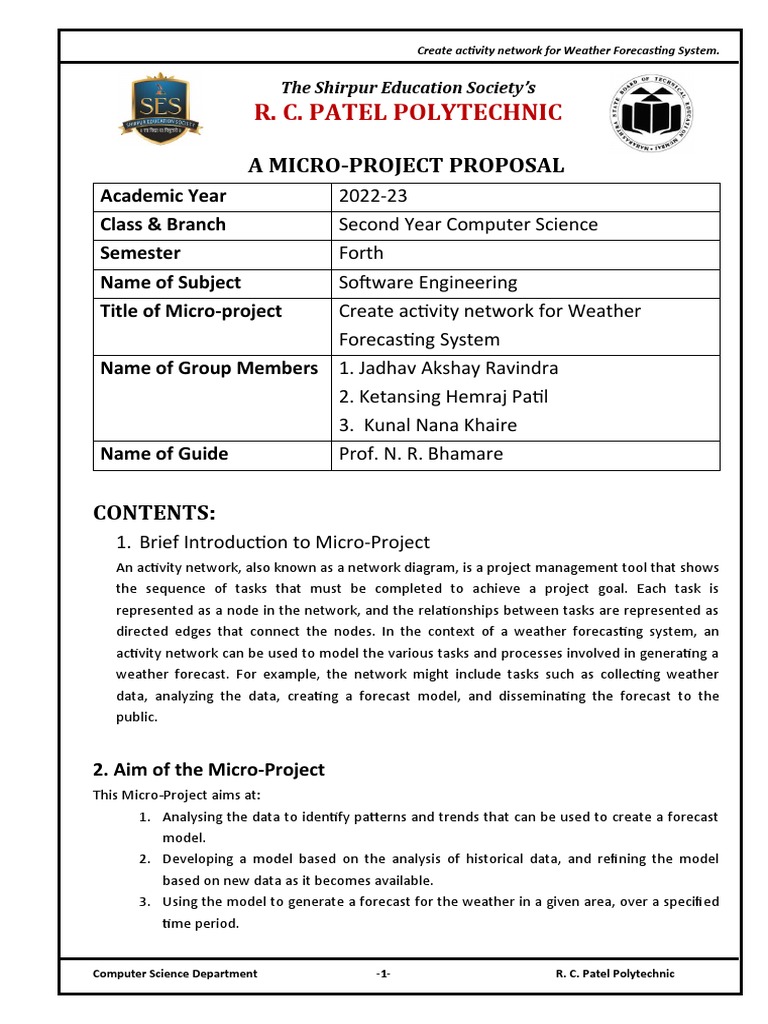 R. C. Patel Polytechnic: A Micro-Project Proposal | PDF | Weather ...