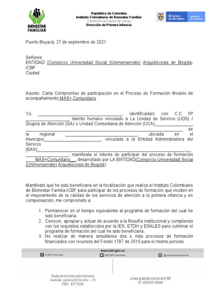 Modelo Carta de Compromiso | PDF | Colombia