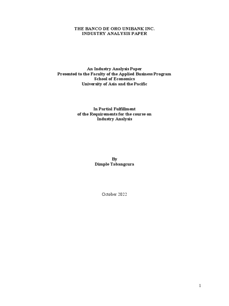 Bdo - Industryanalysis Paper | Download Free PDF | Banks | Business