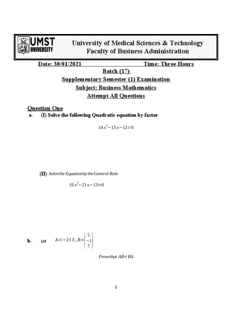Business Mathematics-1 | PDF | Mathematical Analysis | Applied Mathematics