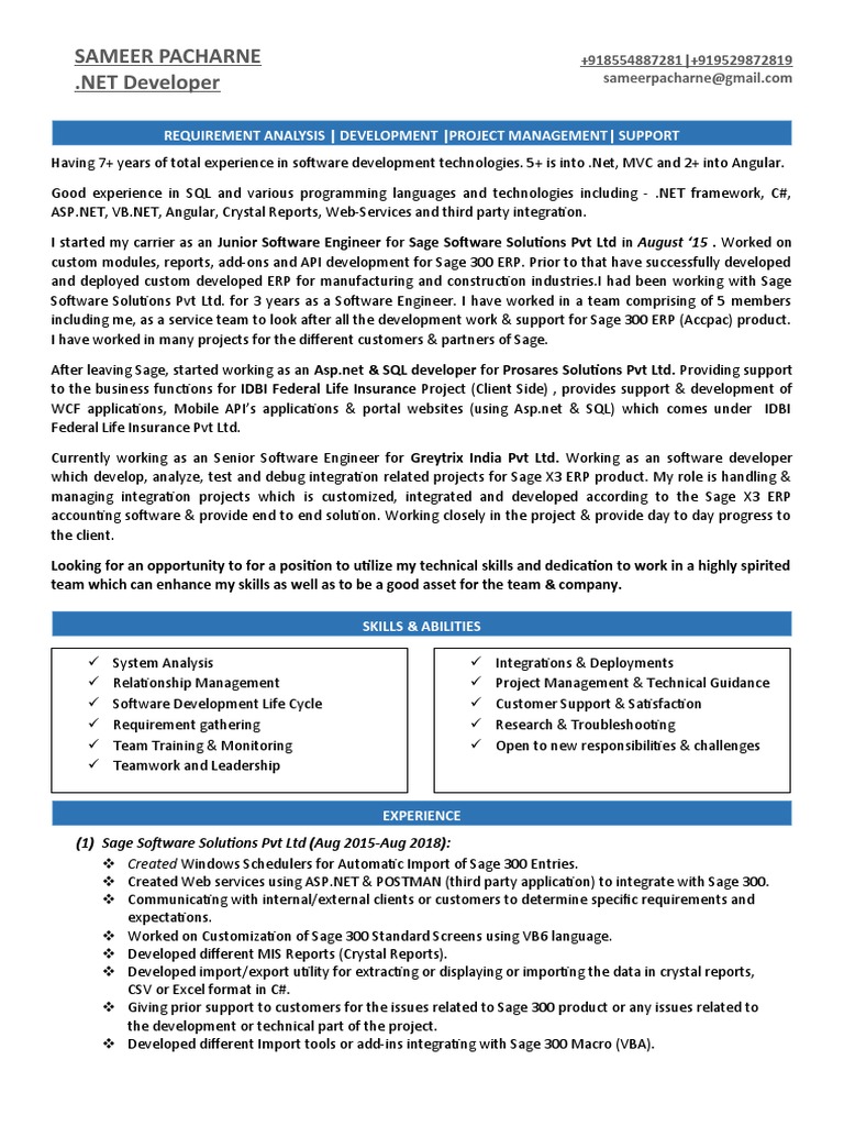 Resume Sameer Pacharne | PDF | Web Service | Systems Engineering