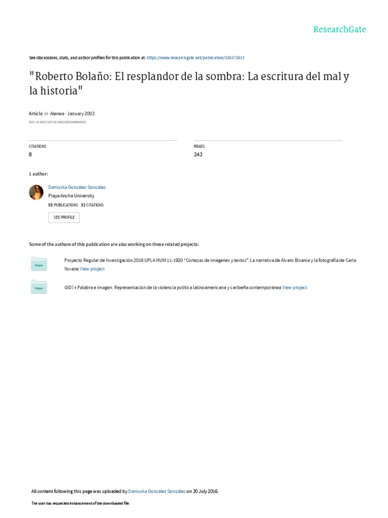 Roberto Bolano El Resplandor de La Sombra La Escri PDF | PDF | Los símbolos | Michel Foucault