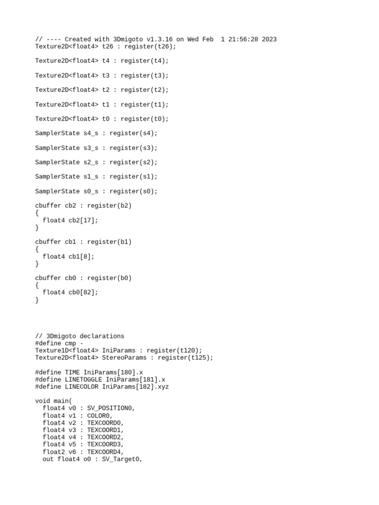Shader Code with 3Dmigoto v1.3.16 | PDF | Science & Mathematics