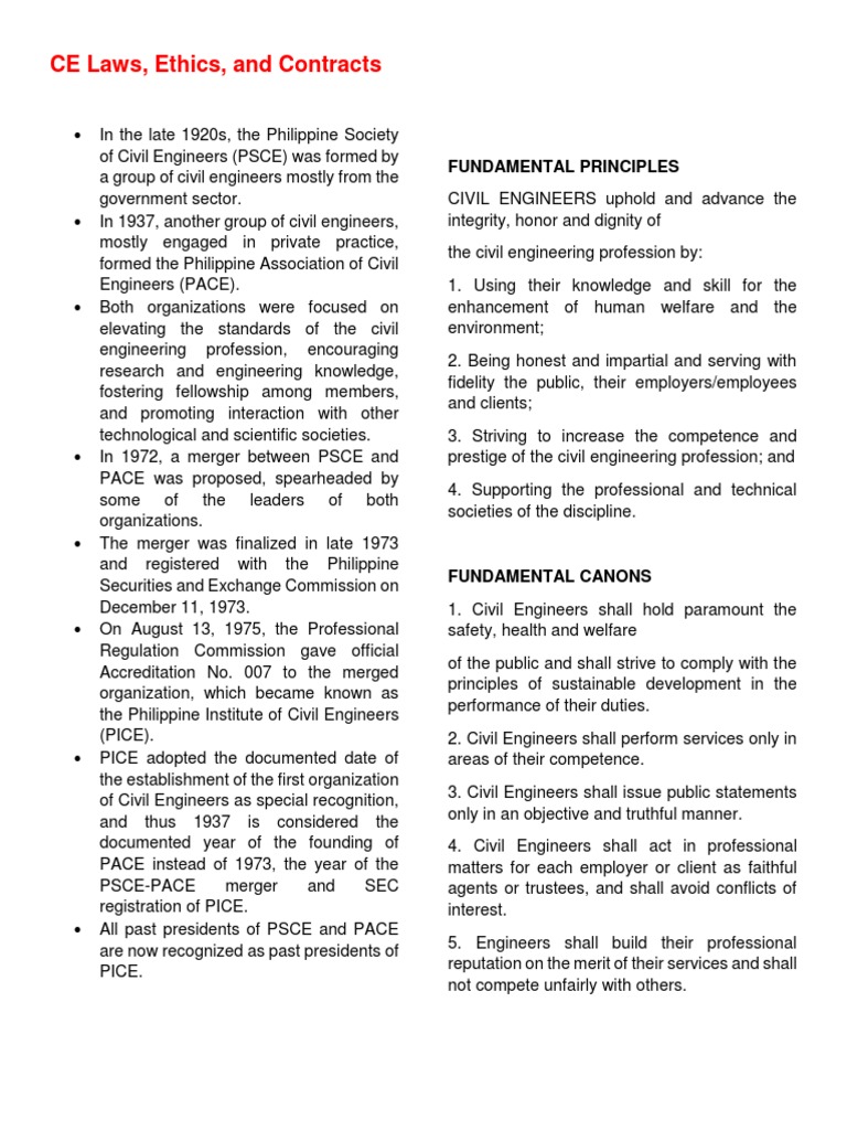 CE Laws Ethics Contracts Reviewer | PDF | Engineer | Employment