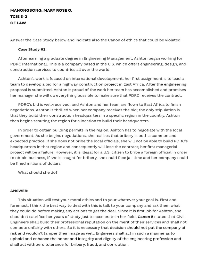Navigating Ethical Dilemmas in Engineering: A Case Study Analysis | PDF | Whistleblower | Engineer