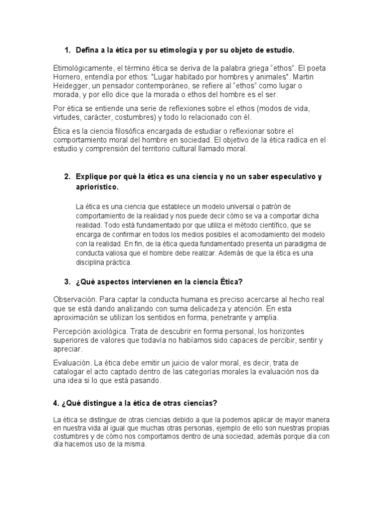Defina A La Ética Por Su Etimología y Por Su Objeto de Estudio | Descargar gratis PDF ...