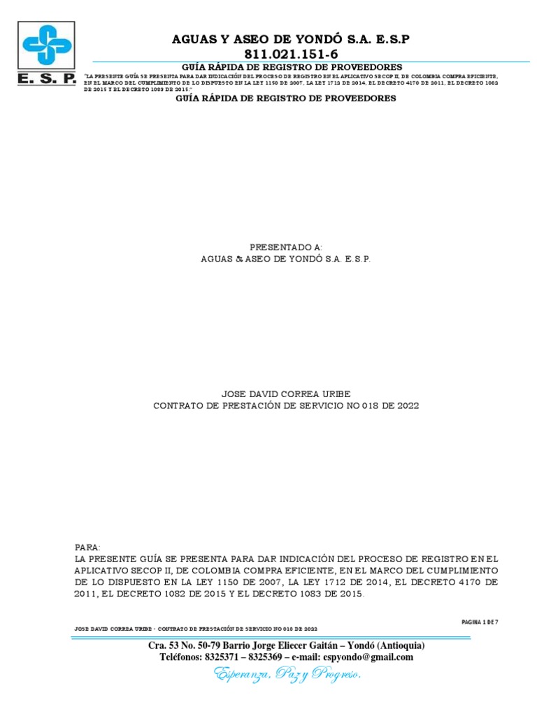 GUIA 003-2022 GUIA PARA EL REGISTRO EN SECOP II | PDF | Colombia ...