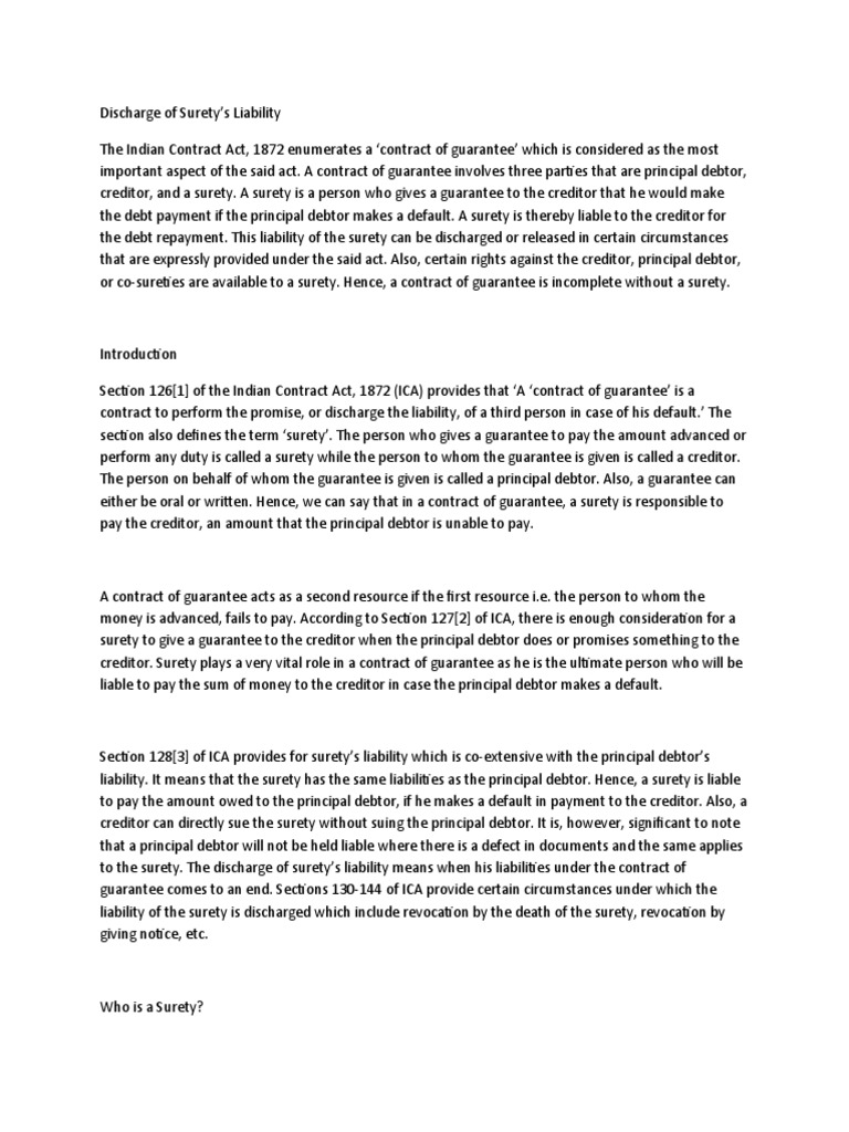 Discharge of Surety's Liability Explained | PDF | Guarantee | Surety