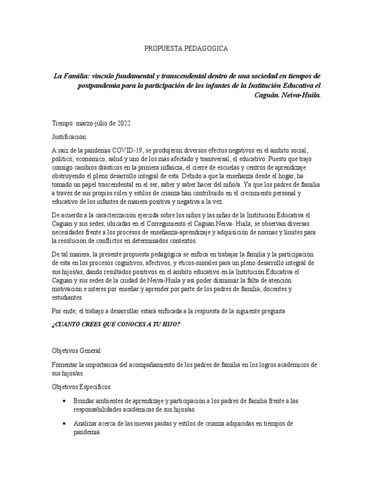 Propuesta Pedagogiga Final 1 | PDF