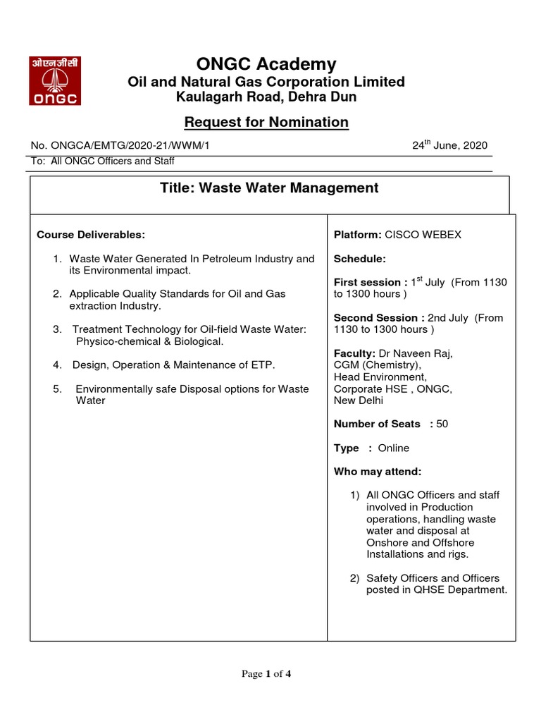 Nomination-WASTE WATER MANAGEMENT TRAINING | PDF | Waste | Waste Management