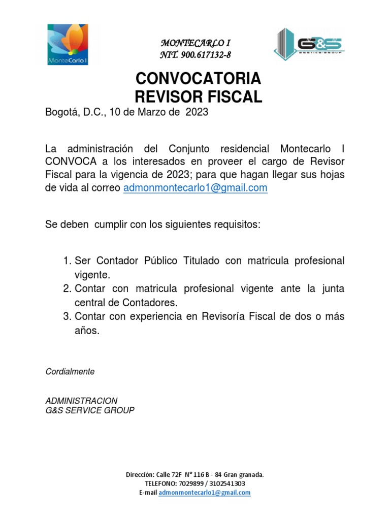 Convocatoria Revisor Fiscal 2023 | PDF