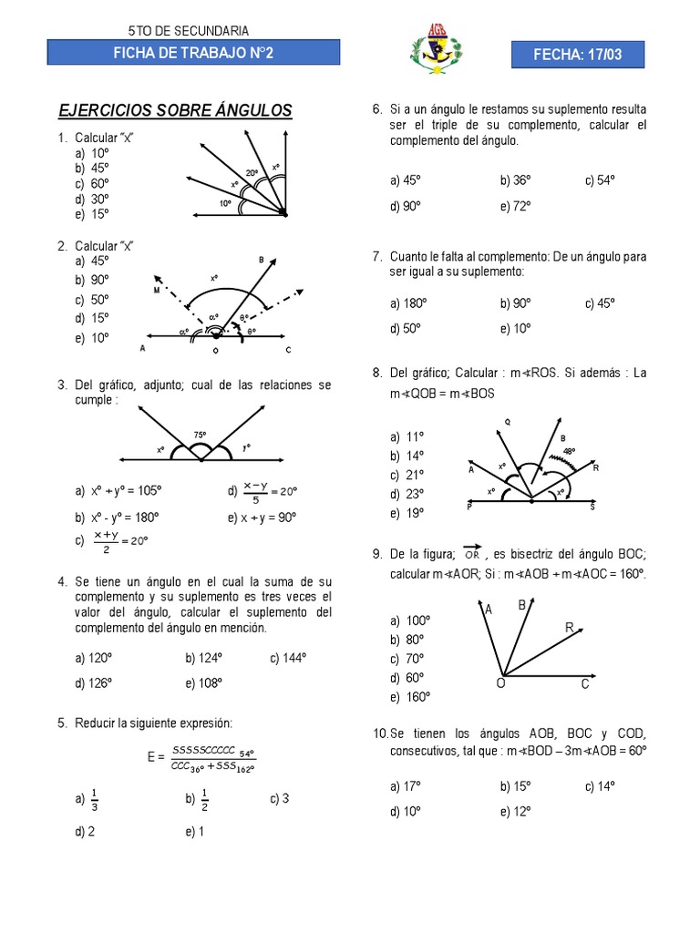 Ficha Ii - Ejercicios Angulos | PDF