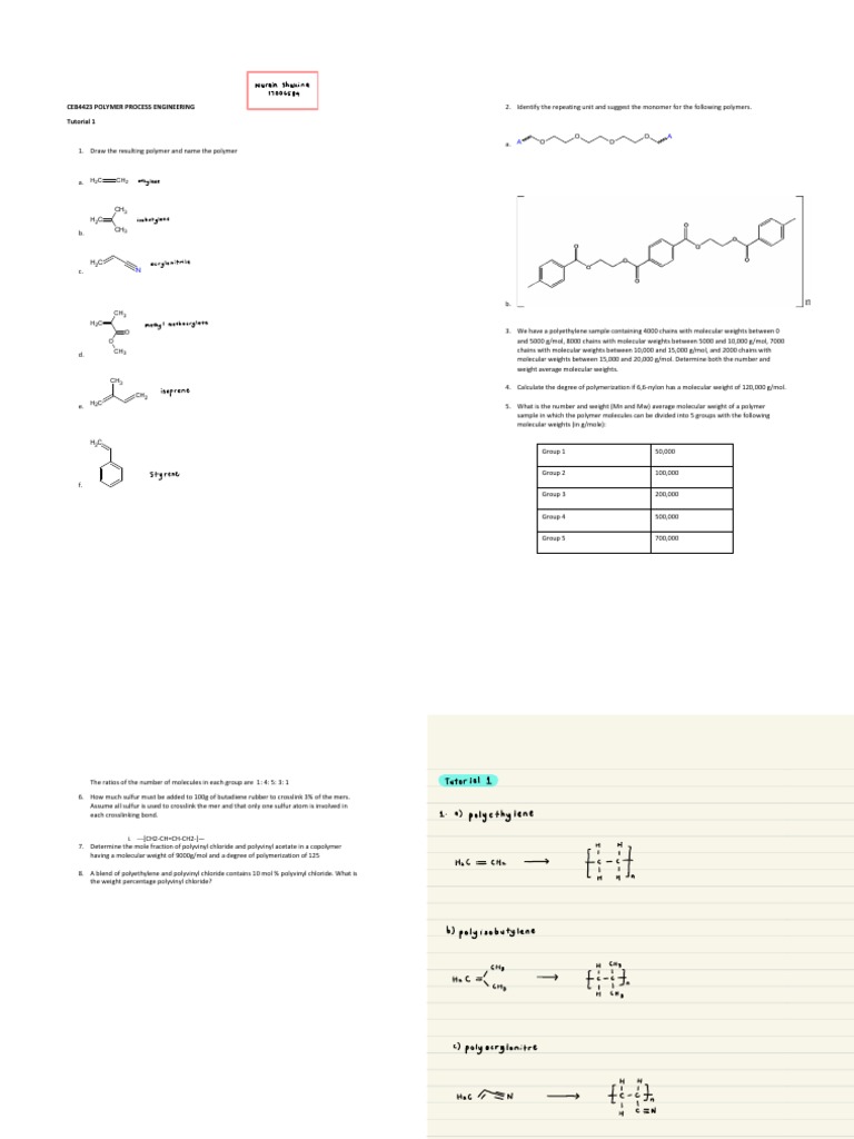 Tutorial 1 | PDF | Polymers | Molecules