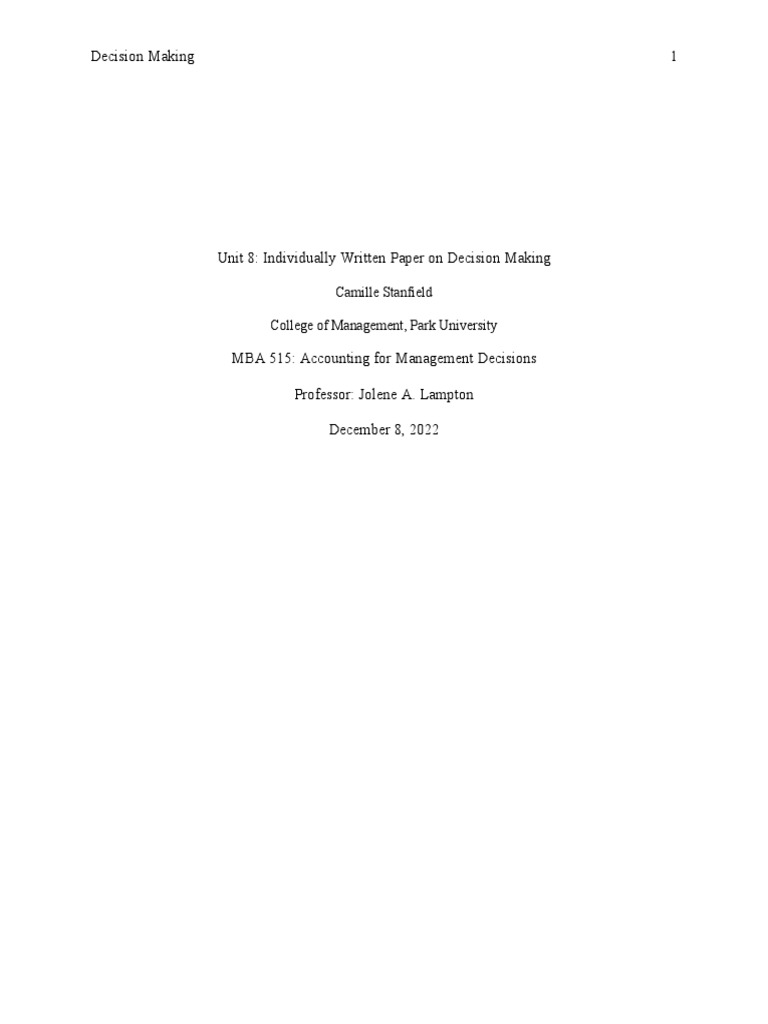 Unit-8 Individullay Written Paper On Decision Making | PDF | Decision ...